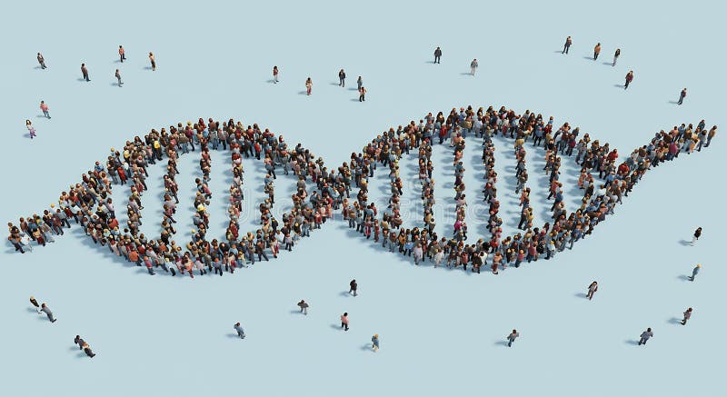 DNA of Humanity: People Forming Genetic Code, Human Genome Concept ...