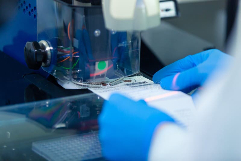 DNA Laboratory. the Expert Puts the Human DNA into the Database Using ...