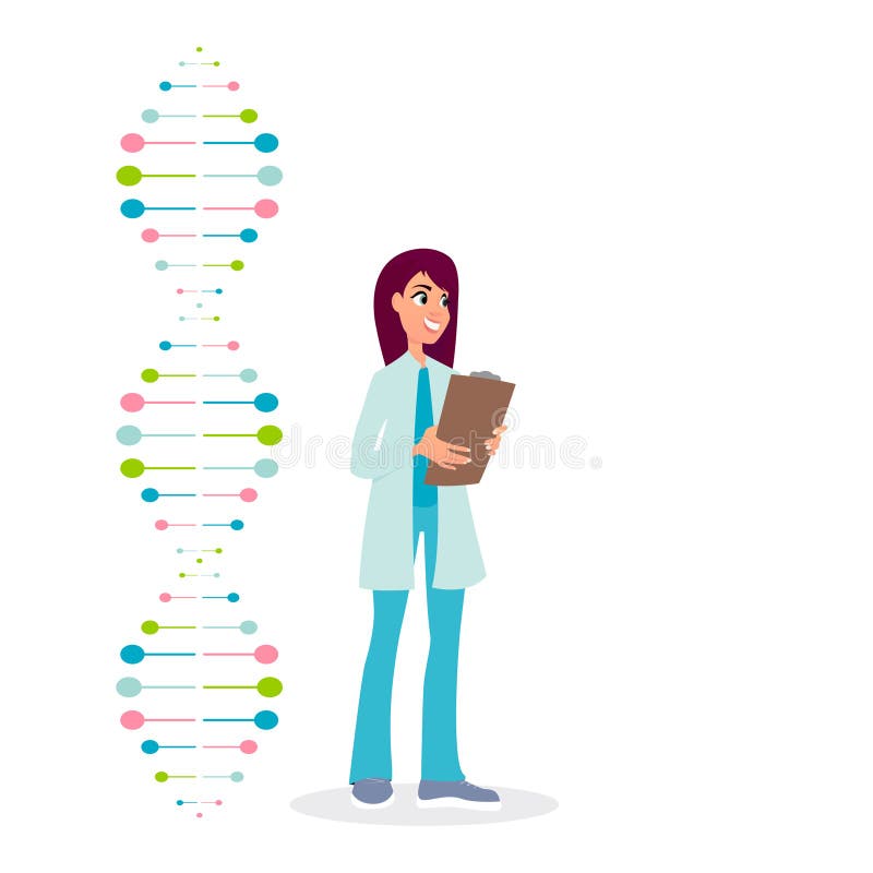 Female Doctor with Clipboard and DNA Structure. Vector Illustration in ...