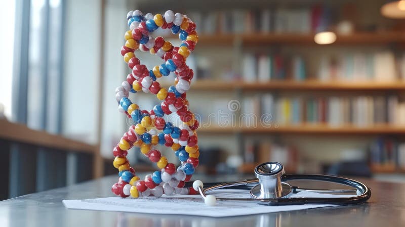 DNA Model with Stethoscope and Medical Chart Stock Illustration ...