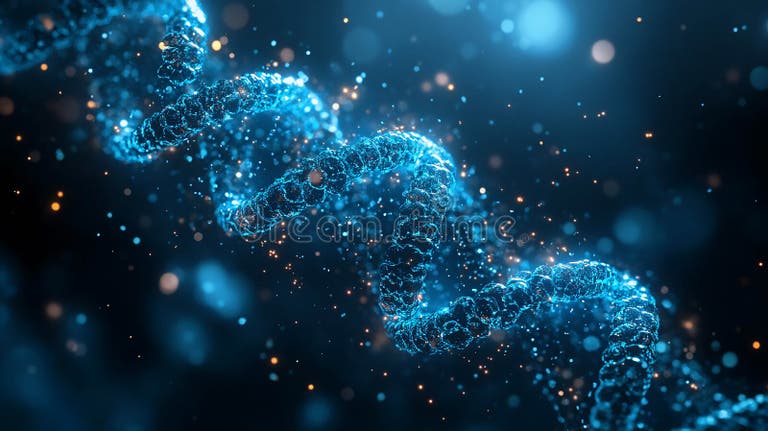 A DNA Molecule in the Form of a Double Helix with Bright Blue and ...