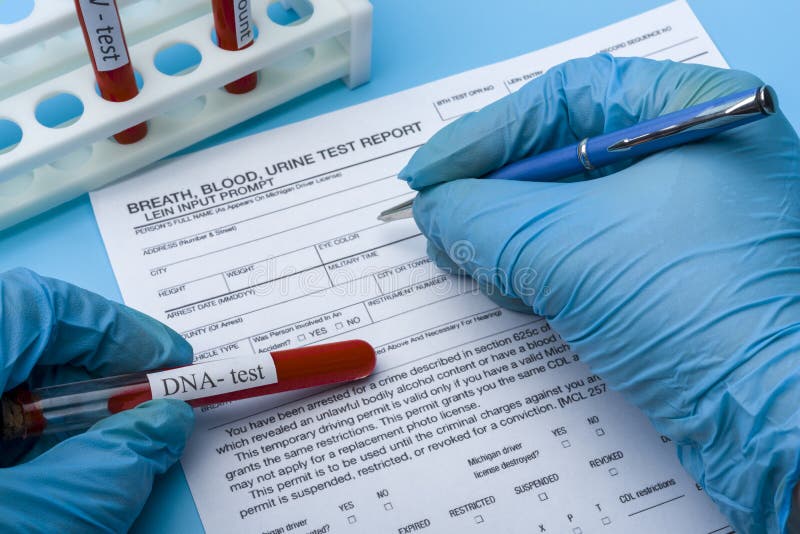 DNA Molecule Forming Inside the Vial in for Blood Analysis.3D Rendering ...