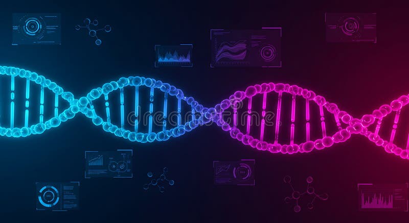 Dna Molecule Graphic Illustration with Data Visualization on Dark ...