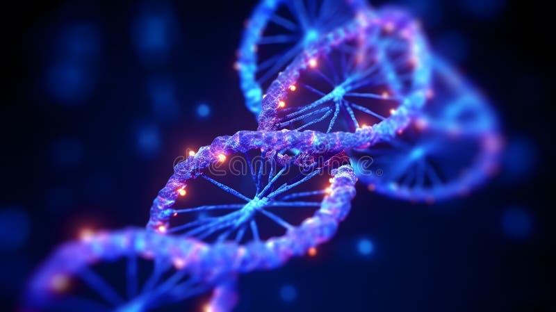 DNA Molecule Macro, Blue String on Screen, Biological Research, Genes ...