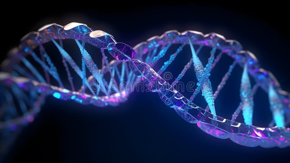 DNA Molecule Macro, Blue String on Screen, Biological Research, Genes ...