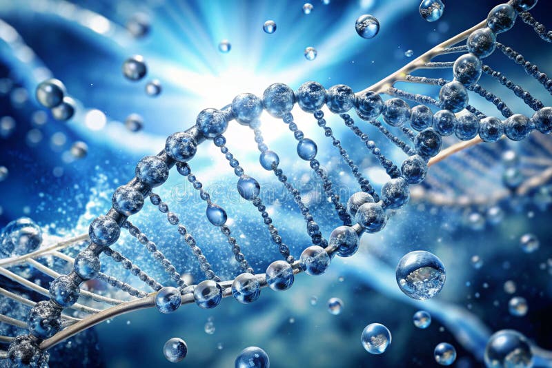 DNA Molecule Made of Water 3d Illustration on Plexus Background Stock ...