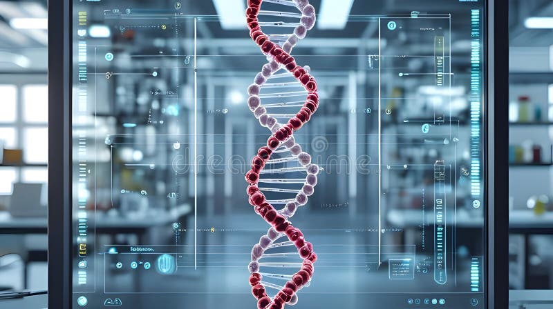 DNA Molecule on Transparent Digital Screen in Modern Laboratory ...
