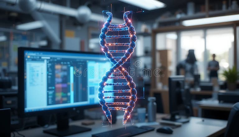 Dna Molecule Visualization on Screen in Modern Science Lab Setting ...