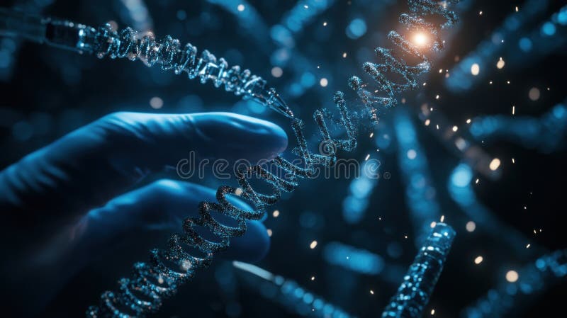 DNA Research, a Gloved Hand Explores a Helix Stock Illustration ...