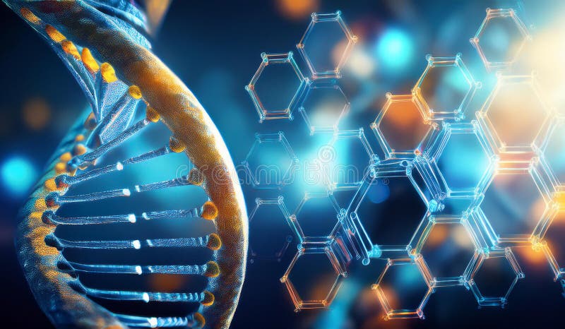 Helical Structure of DNA Double Helix on Blue Background. DNA Research ...