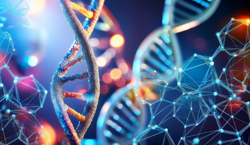 Helical Structure of DNA Double Helix on Blue Background. DNA Research ...