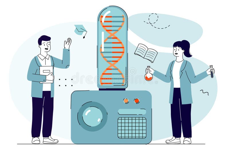 DNA Research with Students Concept. Vector Illustration Stock ...