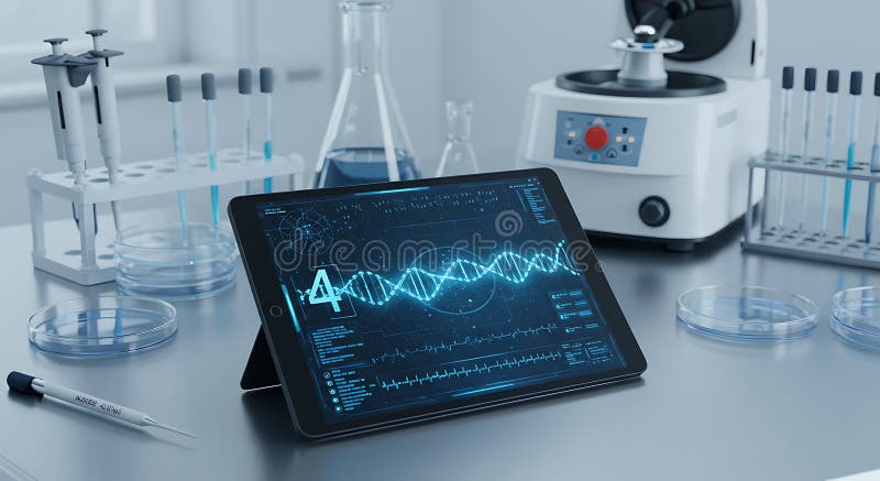 DNA Research: Tablet Displaying Genetic Data in a Modern Lab Setting ...