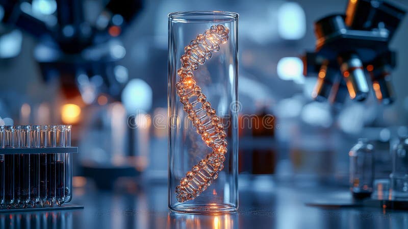 The DNA Sample in the Test Tube is in the Lab Under a Microscope Stock ...