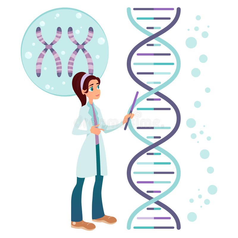 Female Scientist Editing a DNA Structure. Vector Illustration in Flat ...