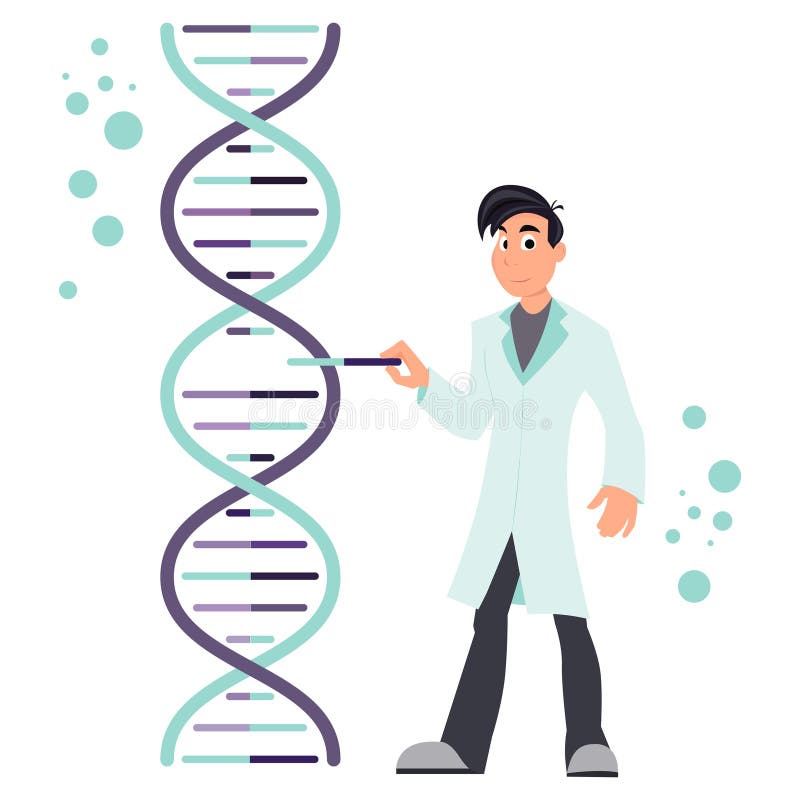 Female Scientist Editing a DNA Structure. Vector Illustration in Flat ...