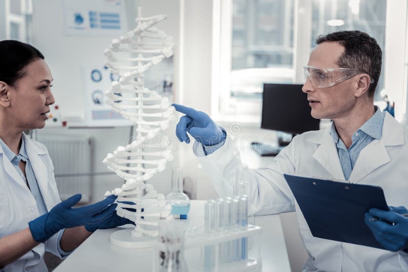 Concentrated Scientists Studying Complicated Structure of the Human DNA ...