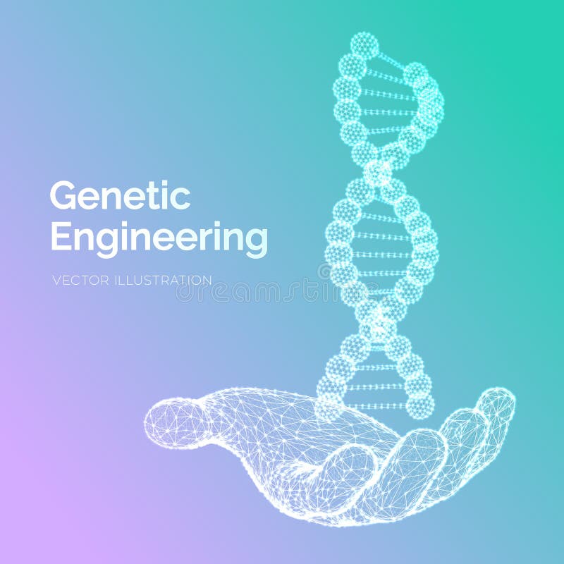 DNA Sequence in Hand. Wireframe DNA Molecules Structure Mesh. DNA Code ...