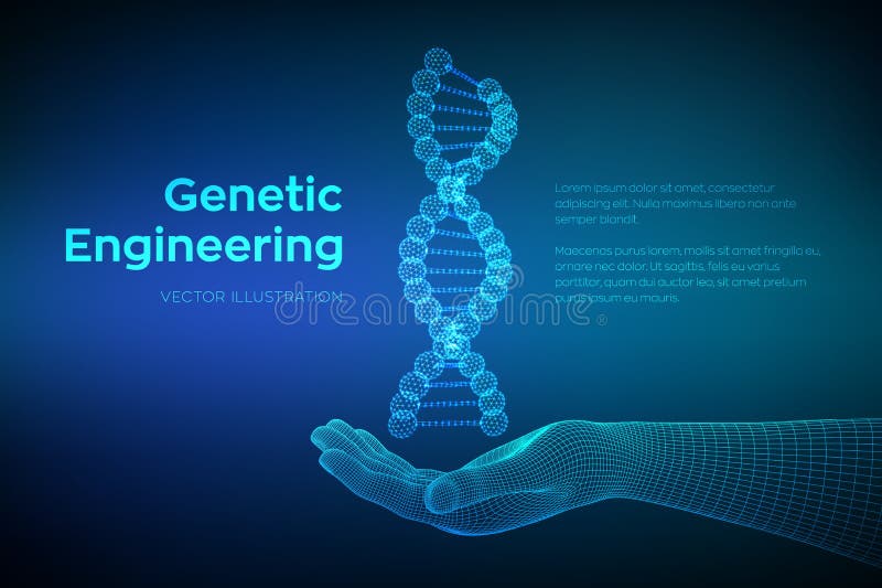 DNA Sequence In Hand. Wireframe DNA Molecules Structure Mesh. DNA Code ...