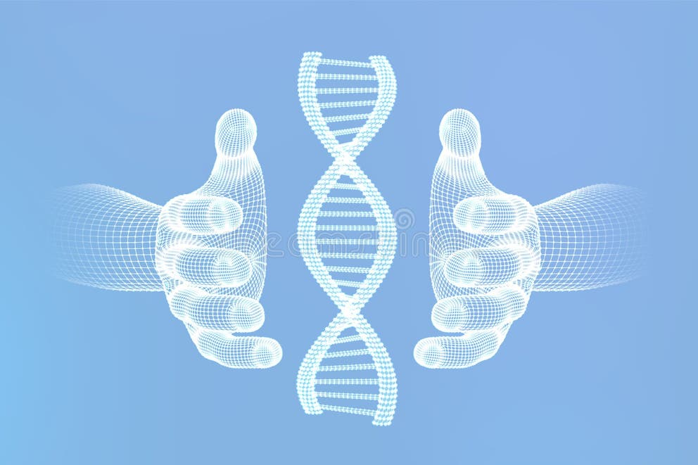 DNA Sequence in Hands. Wireframe DNA Molecules Structure Mesh. DNA Code ...
