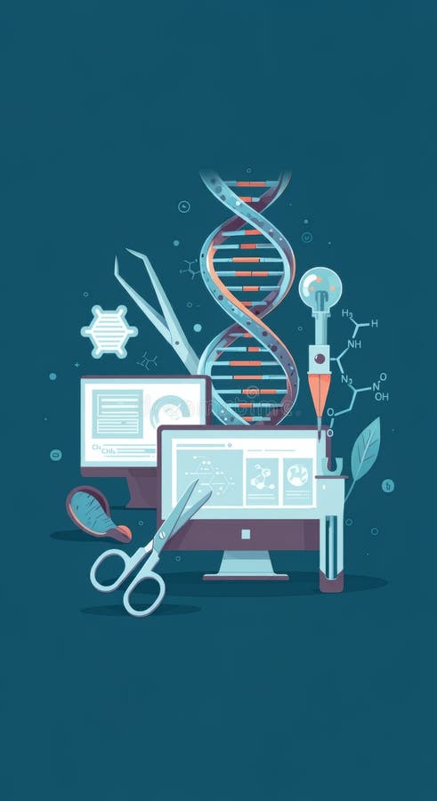 DNA Sequencing and Biotechnology Concept Futuristic Illustration ...
