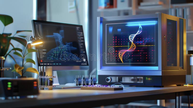 A DNA Sequencing Machine in Action with Quantum Computing Graphics and ...