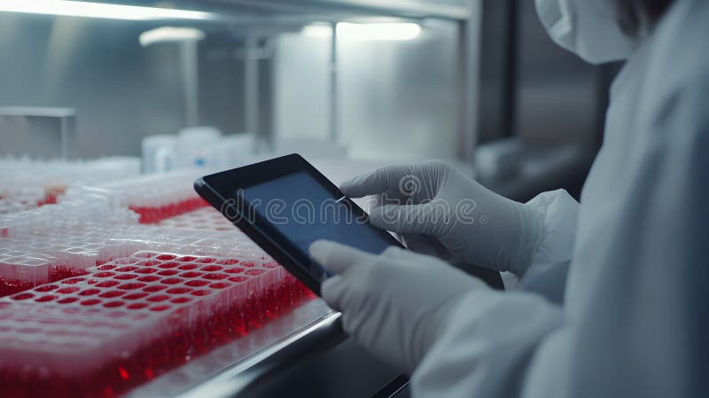 DNA Sequencing Machine at Work in a Sterile Lab, Glowing with Digital ...