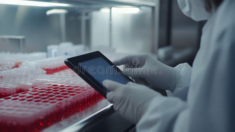 DNA Sequencing Machine at Work in a Sterile Lab, Glowing with Digital ...