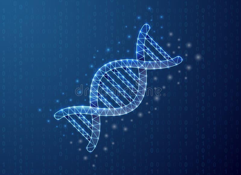 DNA Spiral Polygonal Symbol with Binary Code Background. Science ...