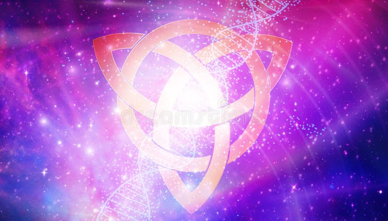 DNA Spiral Glowing in Universe Fractals, Celtic Trinity, Triskelion ...
