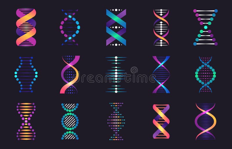 Dna Spirals Collection. Biotechnology and Genetic Research Models. DNA ...