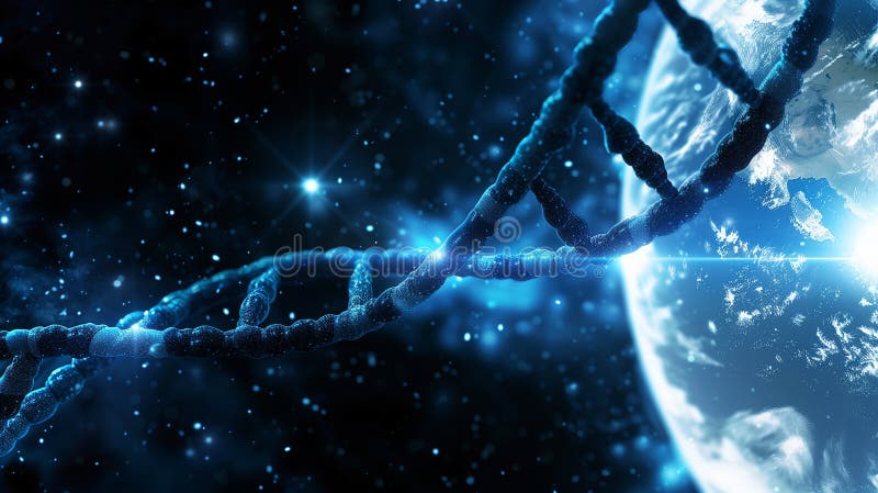 DNA Spirals through Space, Symbolizing Human Evolution and Biotech ...