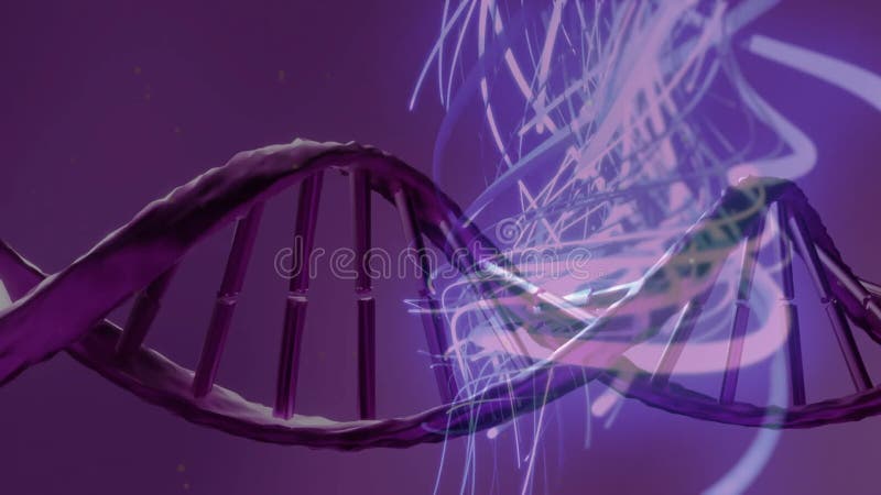 DNA Strand with Animation and Abstract Light Patterns on Purple ...
