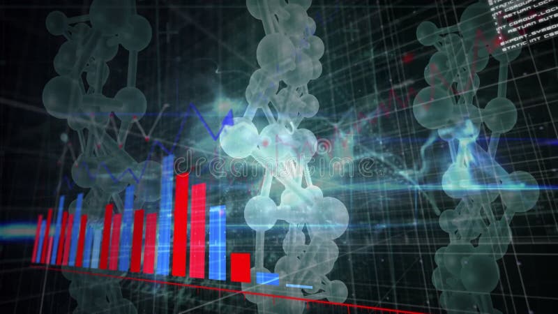 DNA Strand and Bar Graph Animation Over Digital Data Background Stock ...