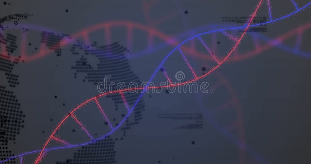 DNA Strand and Binary Coding Image Over World Map and Data Processing Stock Image - Image of ...
