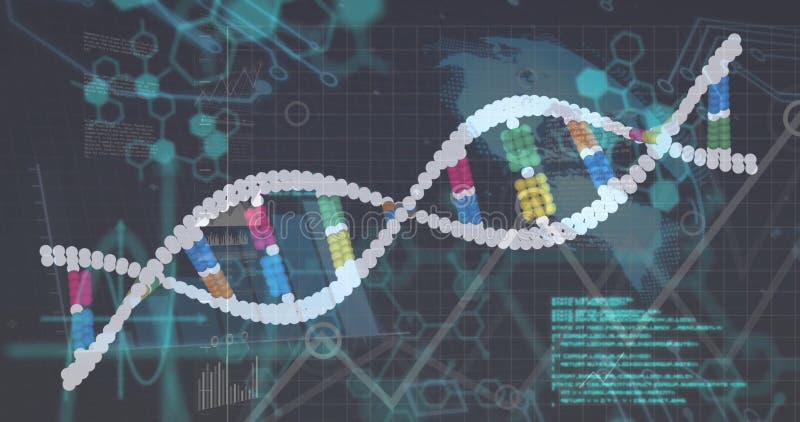 Dna Strand With Binary Coding Processing Scientific Data In Animation