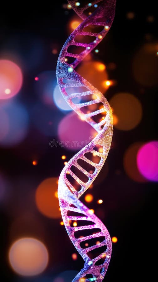 Dna Strand on a Black Background with Bright Lights, AI Stock ...