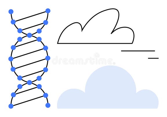 DNA Strand with Cloud Illustrations Representing Science and Data in ...
