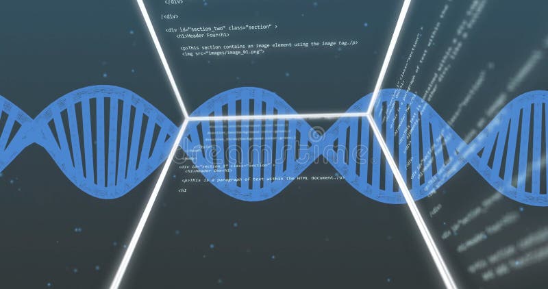 DNA Strand and Coding Data Processing Image Over Dark Background Stock Photo - Image of analysis ...