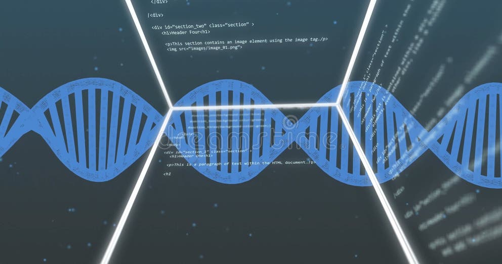 DNA Strand and Coding Data Processing Image Over Dark Background Stock ...