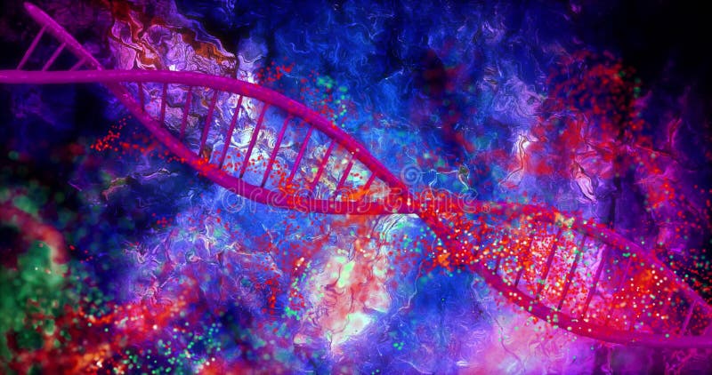 DNA Strand and Colorful Particles, Scientific Data Processing Animation ...