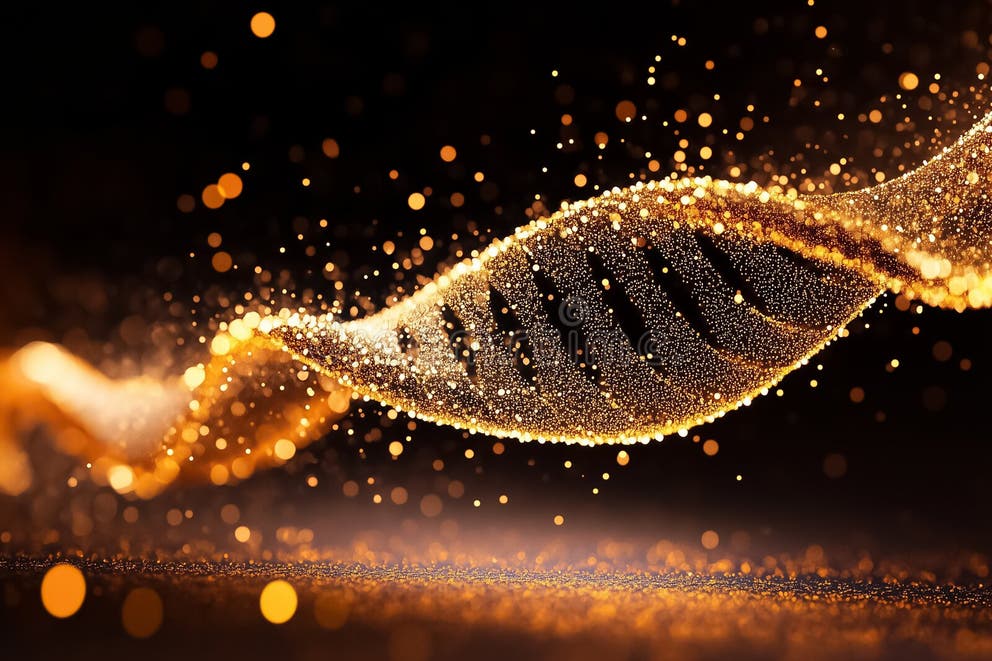 A DNA Strand Composed of Glowing Dots Elegantly Flows through a Dark ...