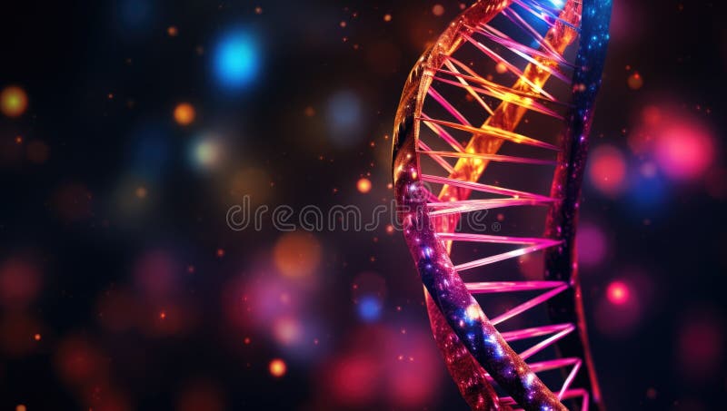 DNA Strand on a Dark Background with Colorful Lights, AI Stock ...