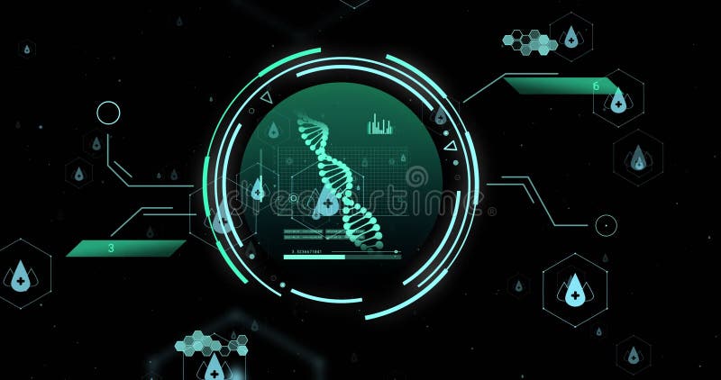 DNA Strand and Data Analysis Animation Over Futuristic Digital ...