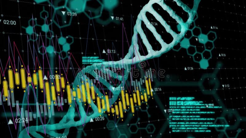 DNA Strand and Data Analysis Animation Over Scientific Graphs and ...