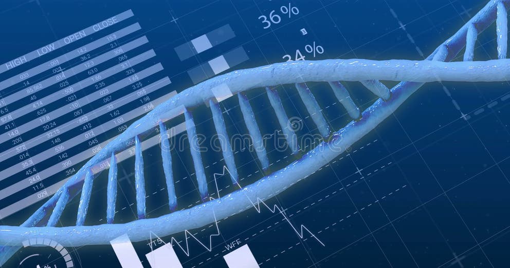DNA Strand and Data Charts Image Over World Map Background Stock Image ...