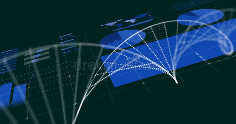 DNA Strand and Data Visualization Image Over World Map and Charts Stock ...