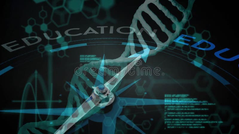 DNA Strand and Education Text Animation Over Scientific Data and ...