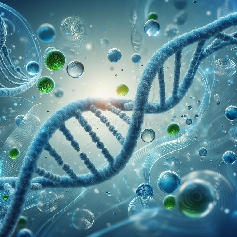 DNA Strand with Floating Molecules in a Blue Environment Stock ...