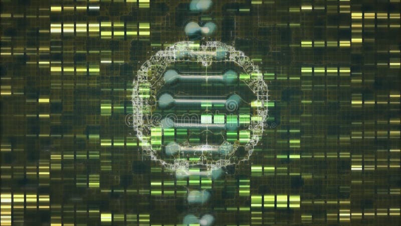 DNA Strand and Genetic Code Analysis Animation Over Green and Yellow ...